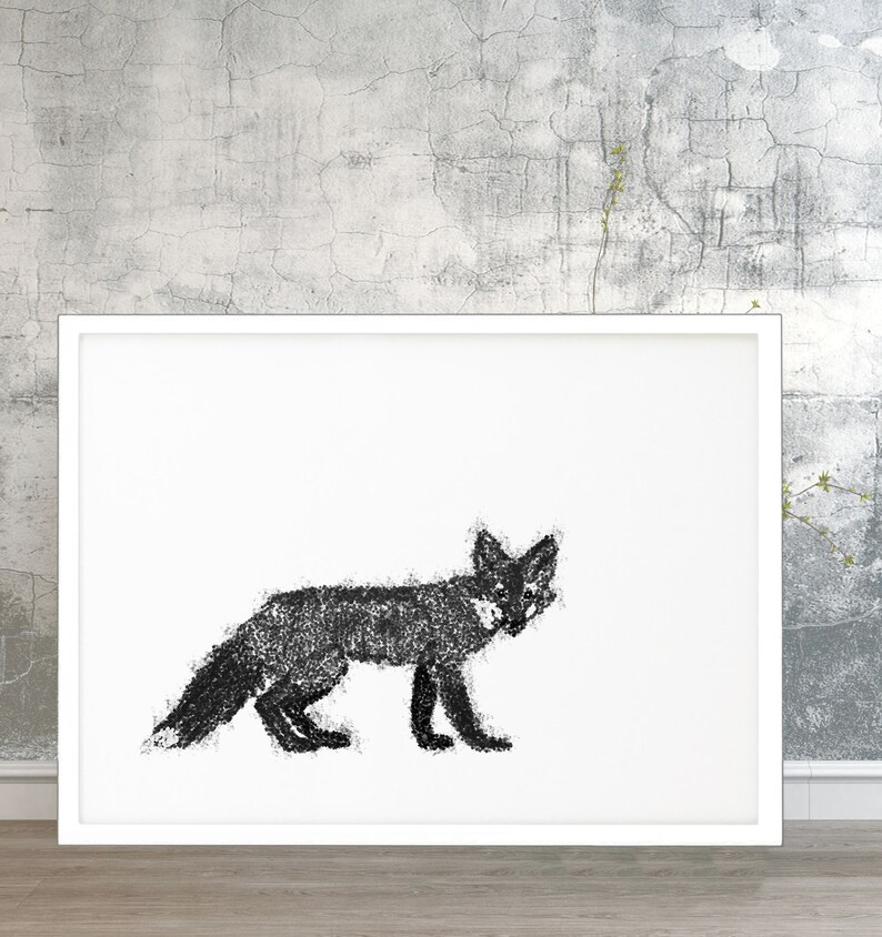 Kunstdruck Schwarz Weiß / Tiere des Waldes, Poster Fuchs Aquarell, Druck auf Leinwand ...