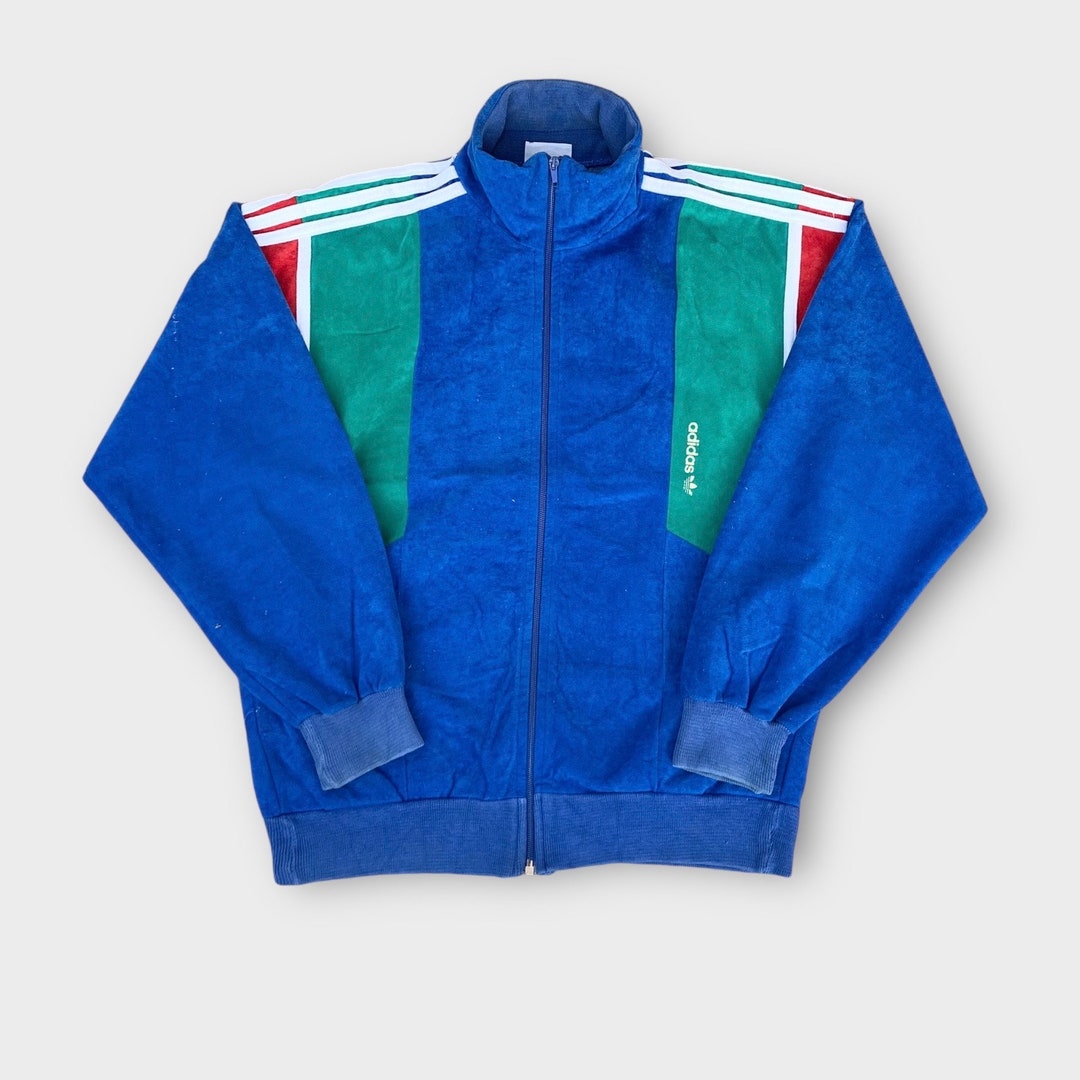 Vintage 80s ADIDAS Track Top Sports Jacket Colour Block Zip up Sweater ...