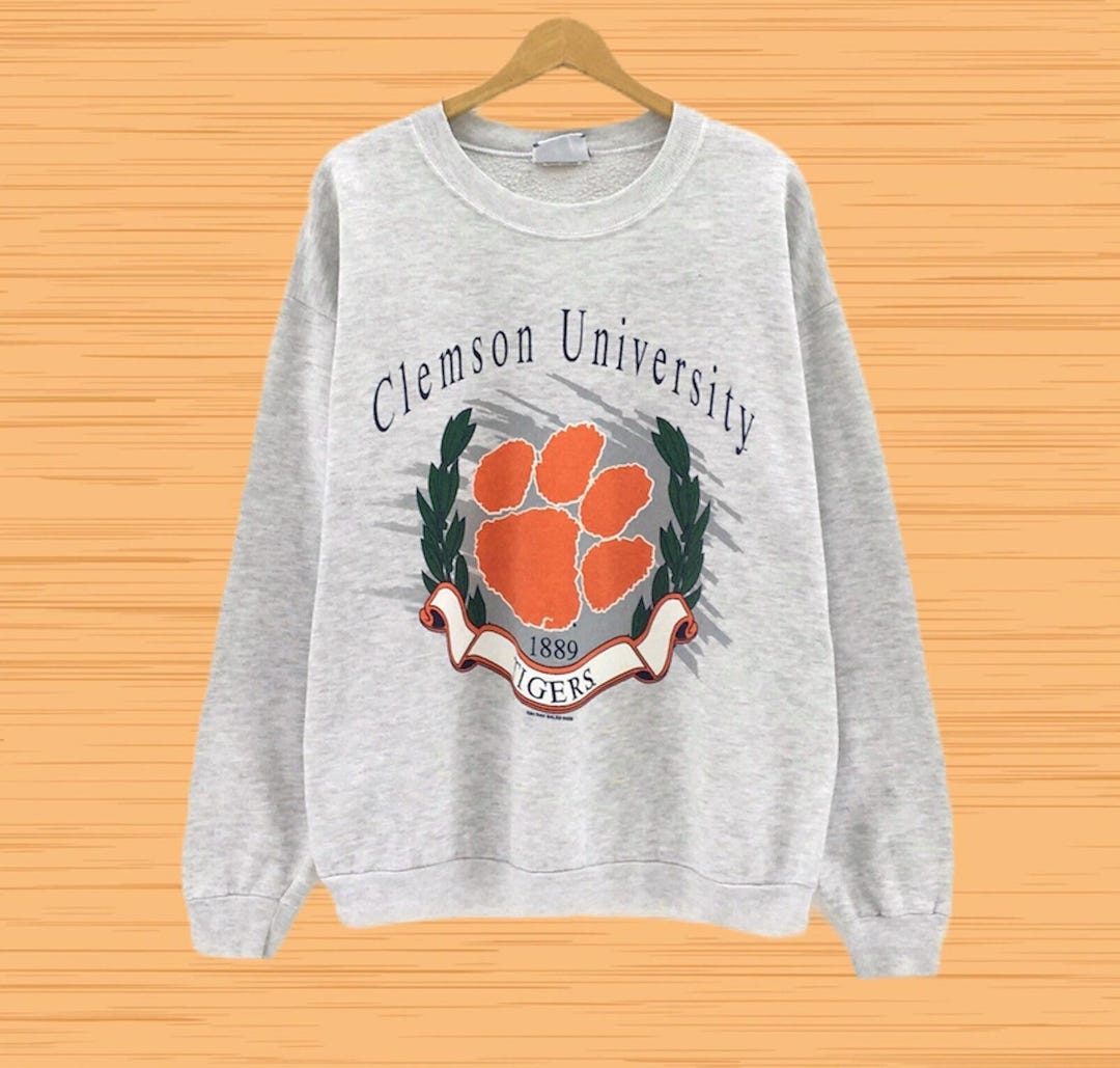 Vintage 90s Clemson University Crewneck Long Sleeve Sweatshirt Big Logo ...