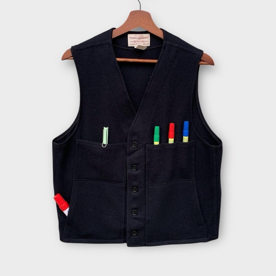 Vintage CC Filson Garment Vest Virgin Wool Button Front Utility ...