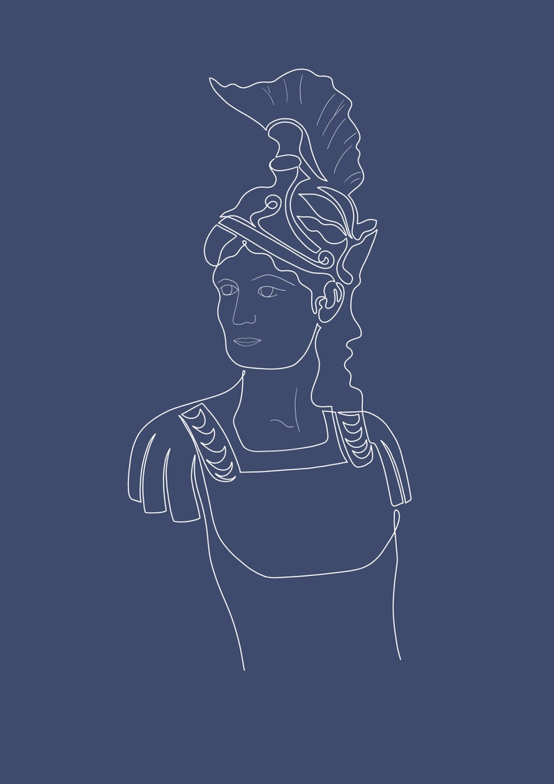 Athena Greek Goddess Art Print | Minimalist Single Line Art | Mythology ...