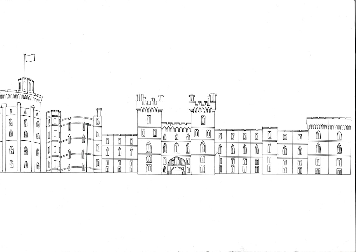 Windsor Castle Fine Line Drawing Union Jack London Print | Etsy