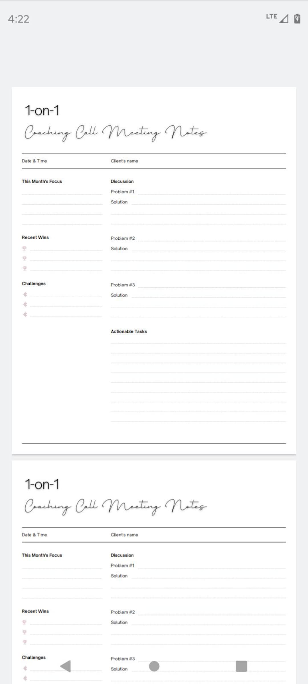 One on One Coaching Call Sheets - Etsy