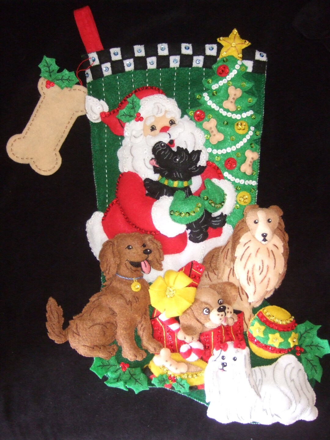 NEW Bucilla "santa Paws" Handmade Finished Completed Christmas Felt ...
