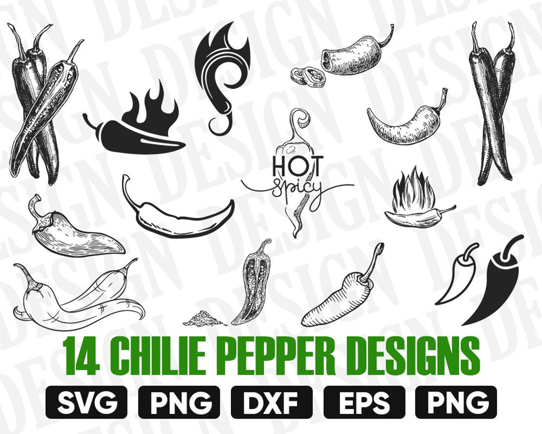 CHILI PEPPER SVG, Pepper Svg Bundle, Pepper Vector, Chili Silhouette ...