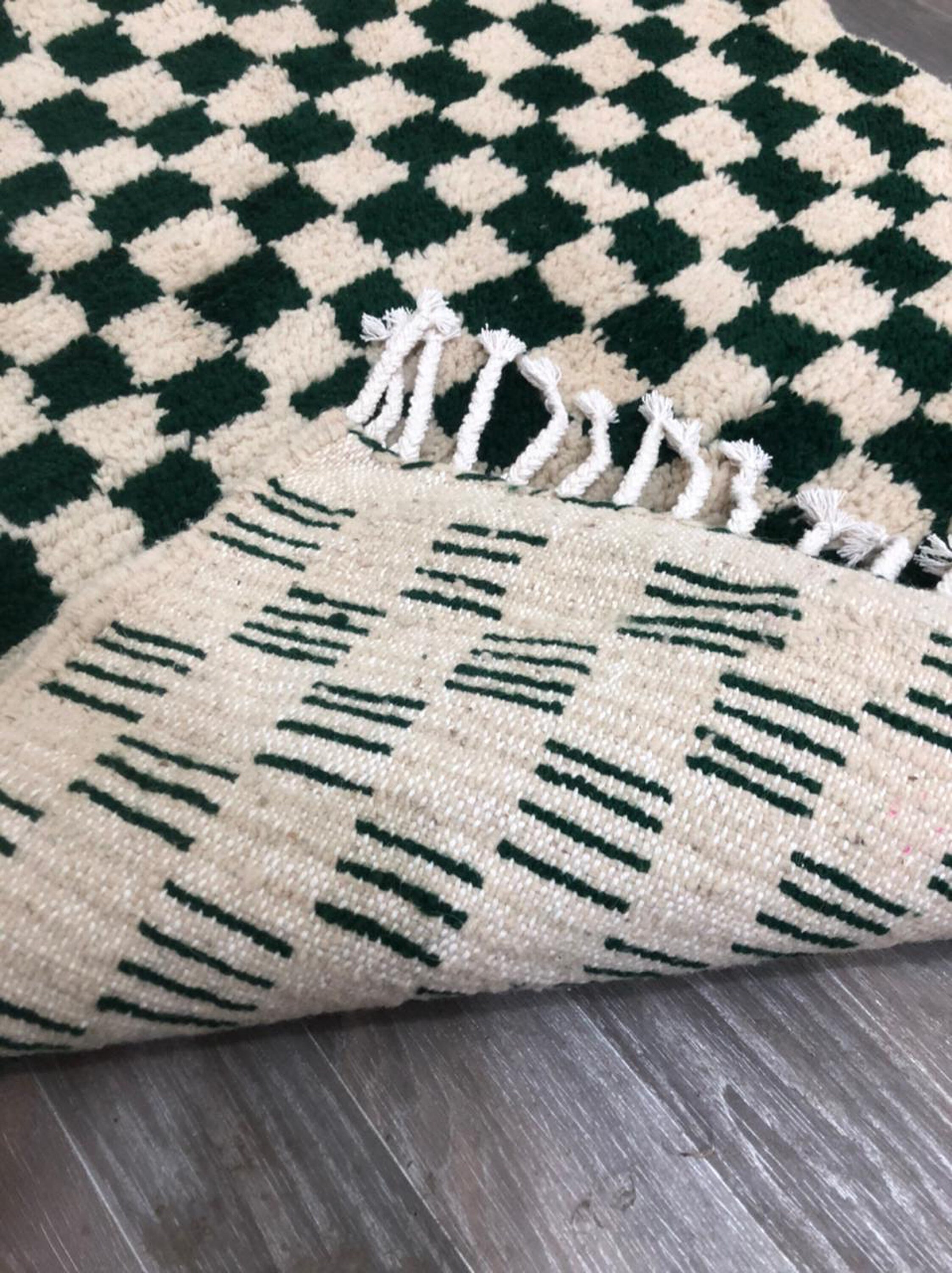 Dark Green and White Checkered Area Rug - Etsy