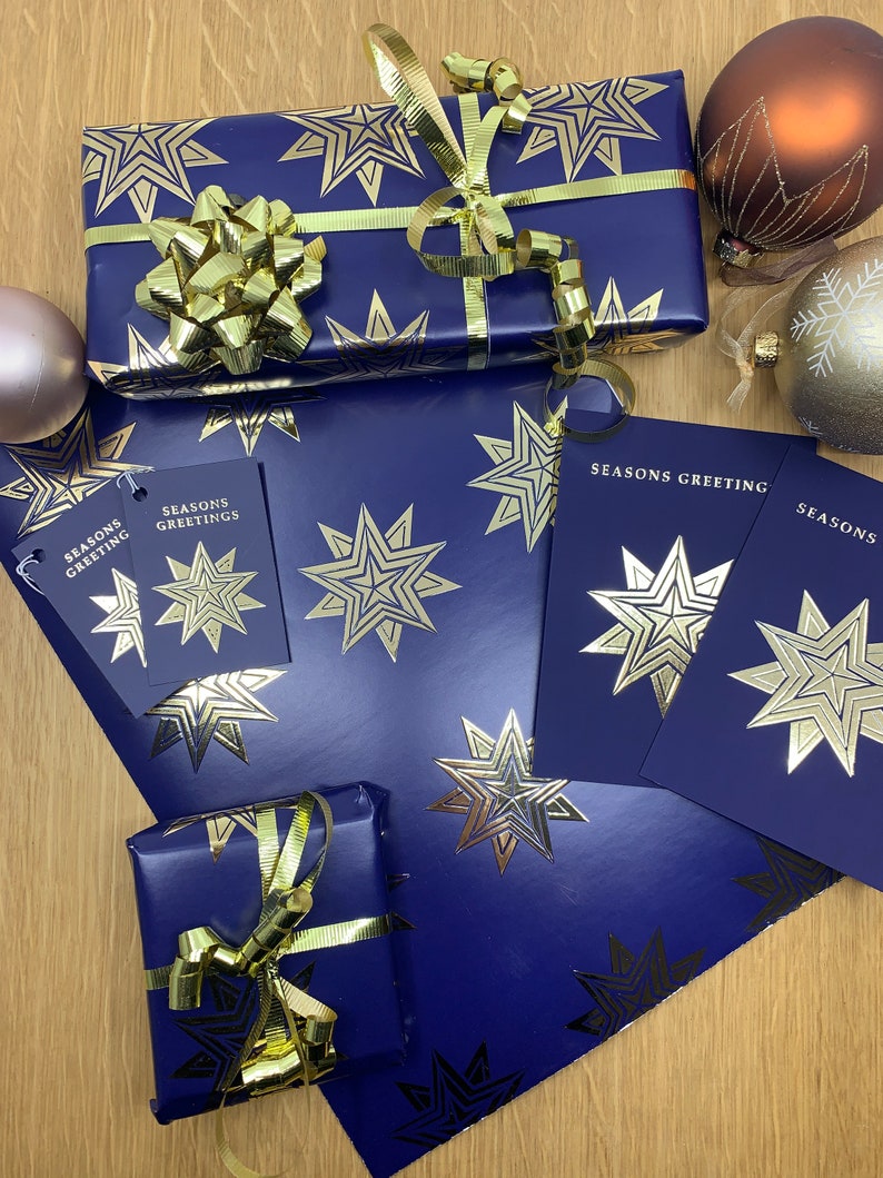 Luxury Gold Foil Star Wrapping Paper With FREE Gift Tags, Perfect for ...
