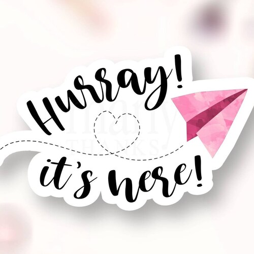 Hurray It's Here Sticker PNG Pink Paper Airplane for - Etsy