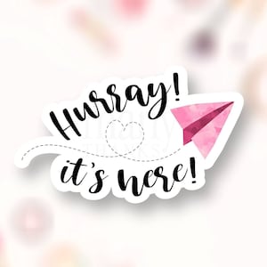 Hurray! It's Here Sticker PNG, Pink Paper Airplane for Small Business ...