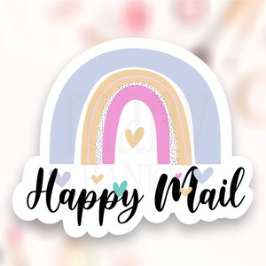 Rainbow Hearts Happy Mail Sticker, Pink Purple Drawing, 2" Small ...