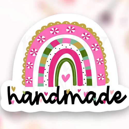 Handmade Sticker PNG Boho Rainbow Blush Pink Small Business - Etsy