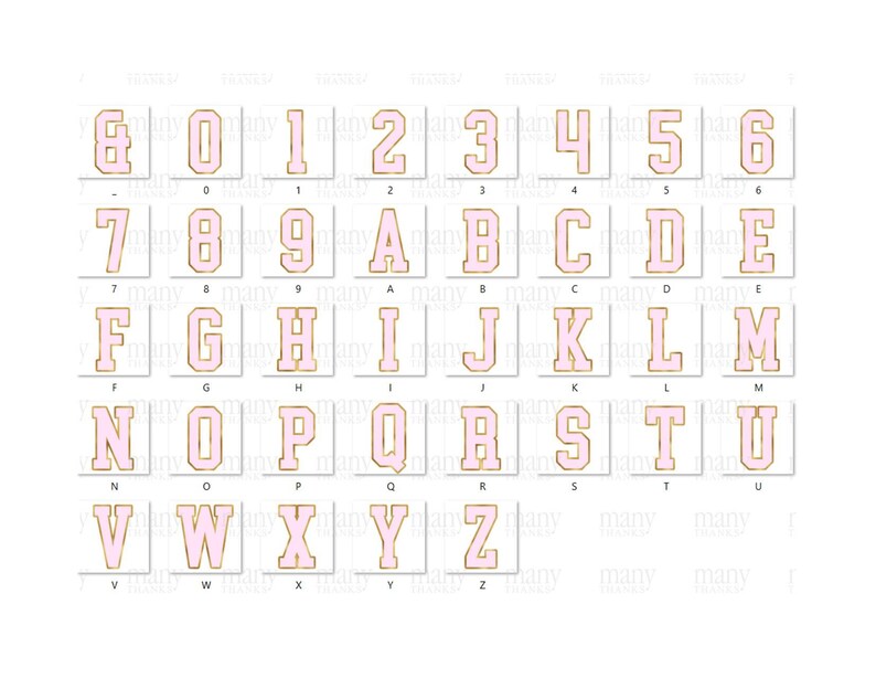 College Letters + Numbers Clipart, Pink Gold Varsity Sport Alphabet PNG ...