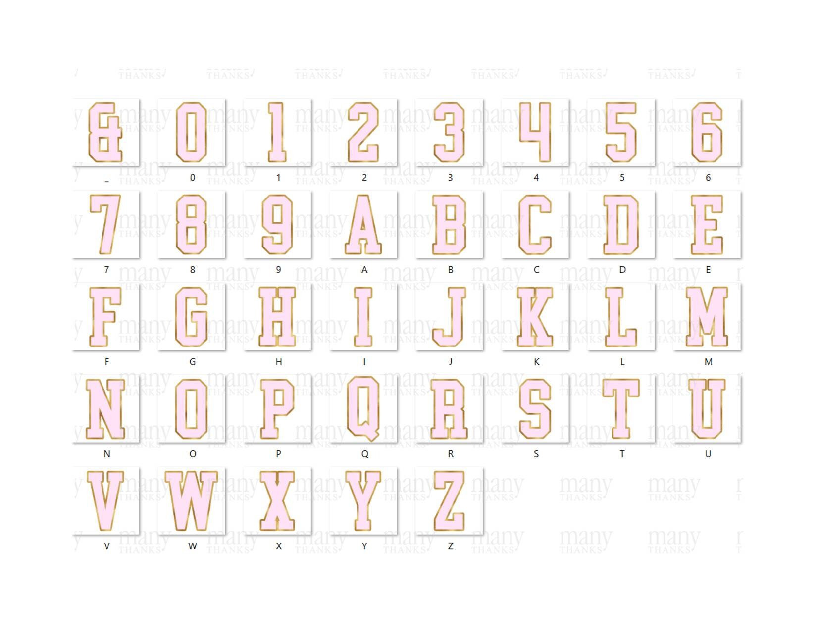 College Letters Numbers Clipart Pink Gold Varsity Sport | Etsy