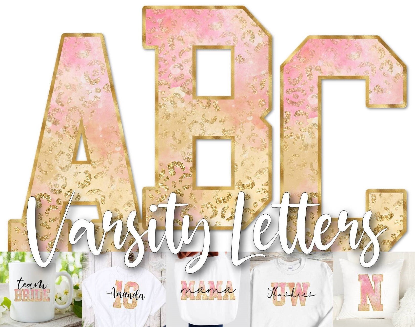 College Varsity Letters Numbers Clipart PNG Leopard Print - Etsy