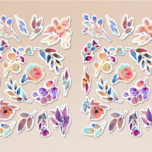 Funky Color Mix Floral Stickers, Watercolor Flower Leaves for Planners ...
