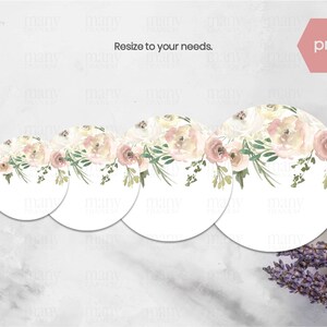 Blank Labels Circle + Square, Pink Cream Watercolor Flowers for DIY ...
