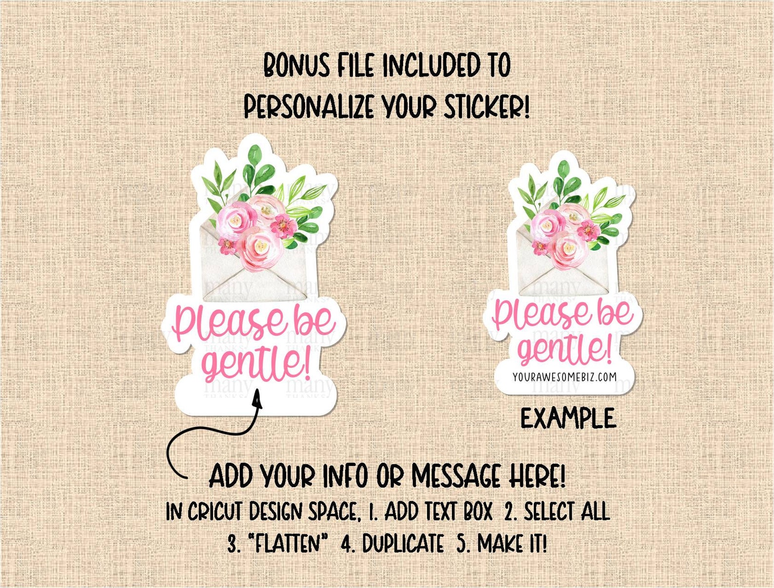 Please Be Gentle Sticker PNG Floral Do Not Bend Envelope - Etsy