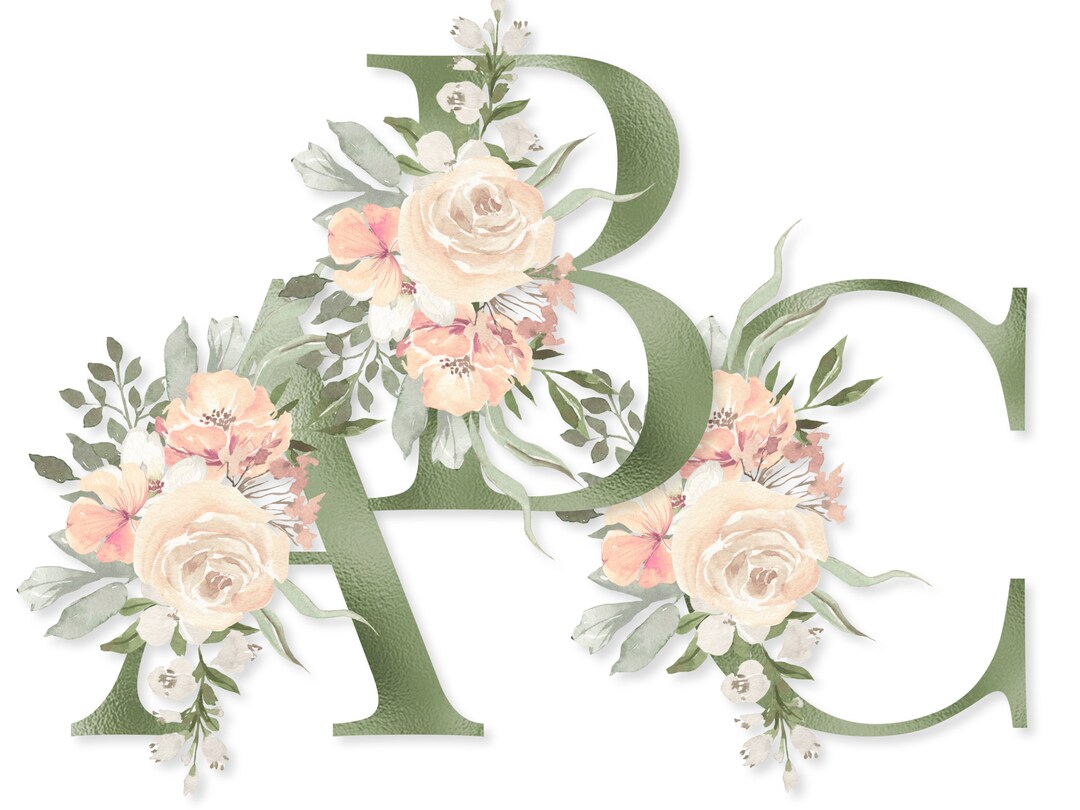Sage Green Floral Alphabet Set PNG Download, Monogram Letters, Cream ...