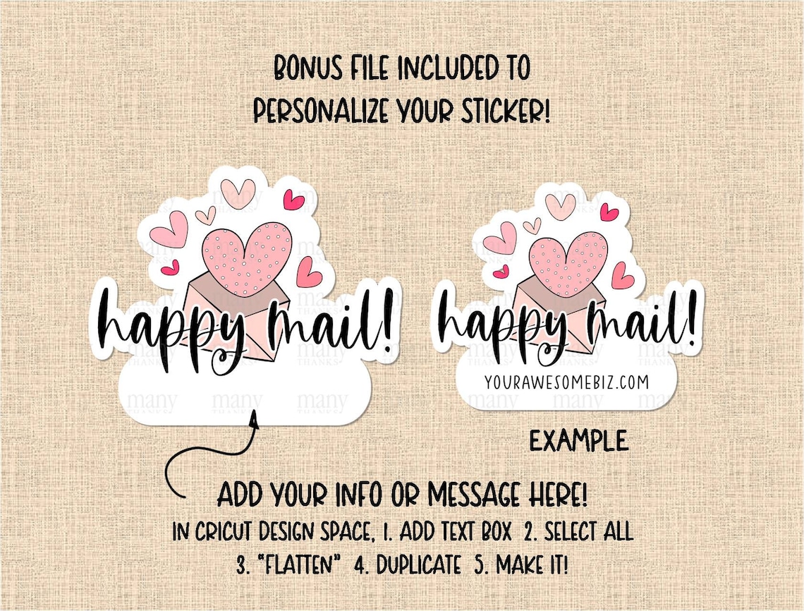 Happy Mail Sticker PNG Envelope Hearts Small Business Labels | Etsy