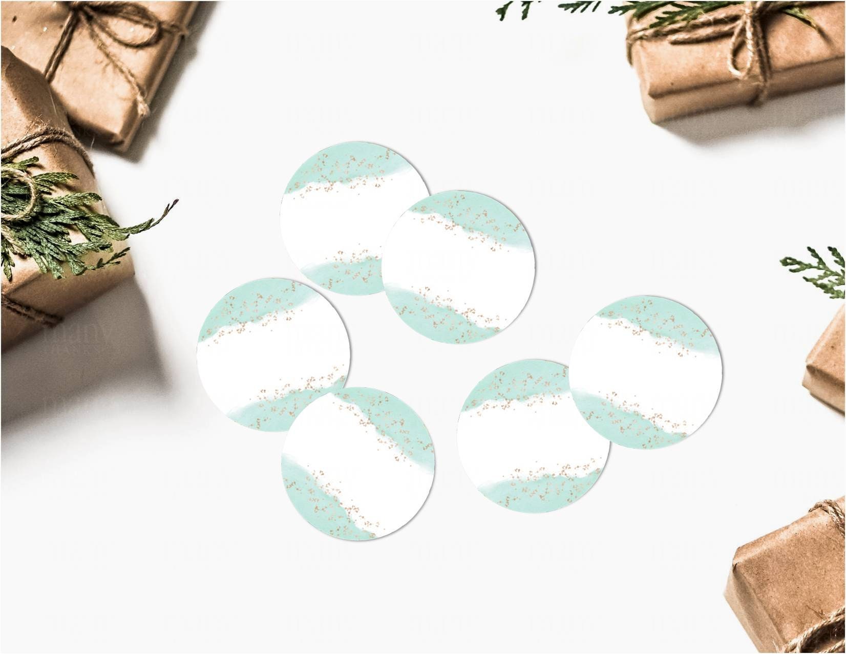 Blank Labels Circle Square Aqua Teal Paint Gold Splatter - Etsy