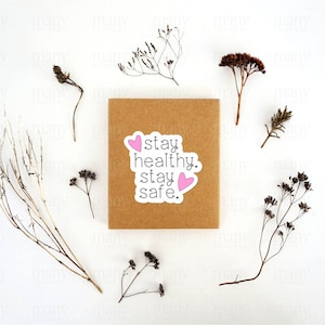 Stay Healthy Stay Safe Sticker PNG, Pink Hearts Small Business Package ...