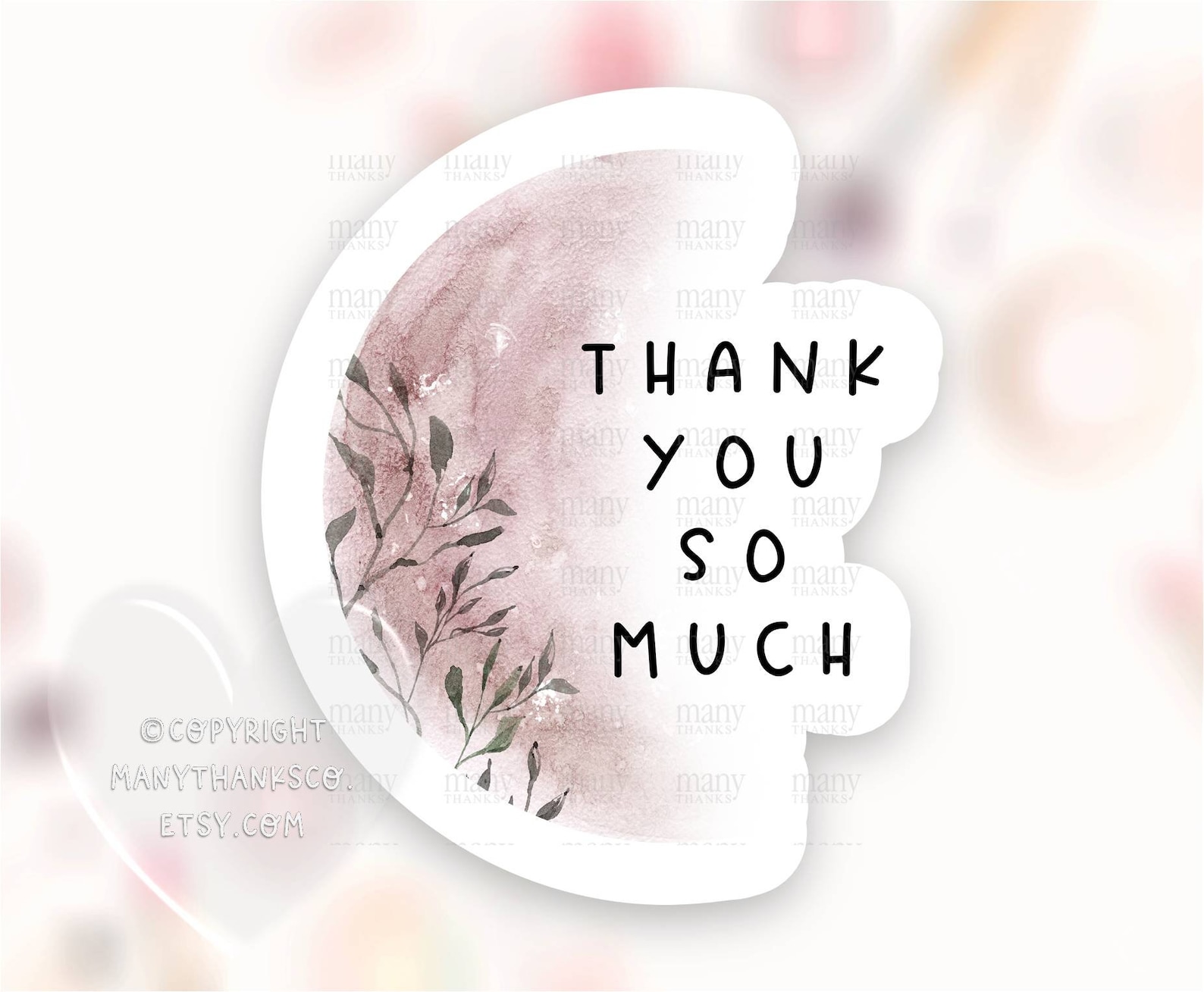 Thank You so Much Sticker PNG Blush Pink Floral Moon Happy - Etsy