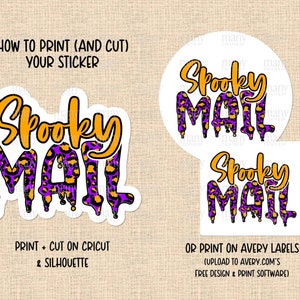 Spooky Mail Halloween Sticker Download PNG, Purple Leopard Print Small ...