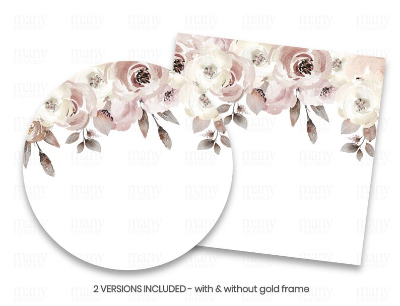 Blank Labels, Dusty Rose Mauve Floral Circle + Square for Round Thank ...