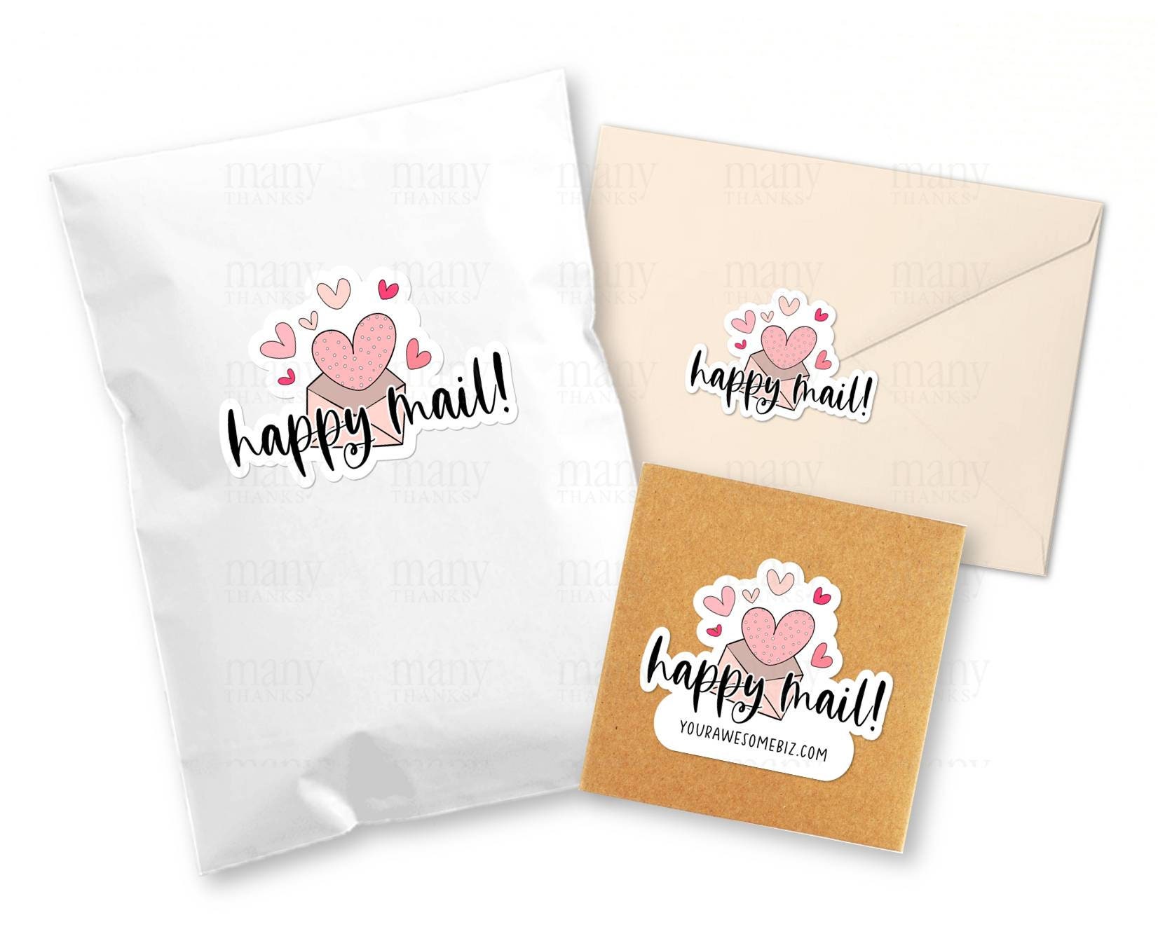 Happy Mail Sticker PNG Envelope Hearts Small Business Labels | Etsy