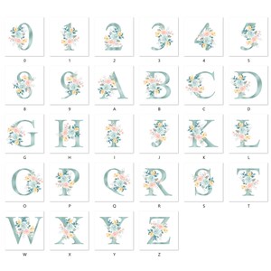 Blue Floral Alphabet Set PNG Download, Monogram Letters With Pastel ...