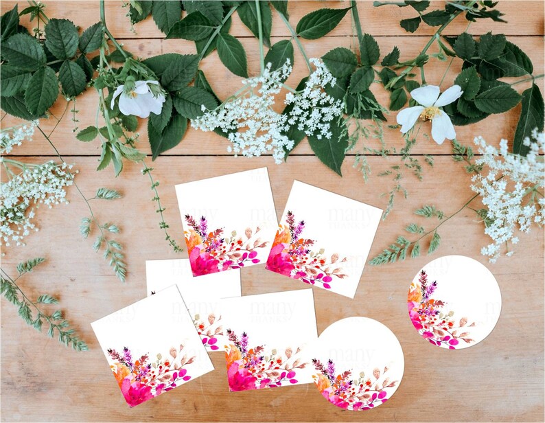 Blank Labels Bright Pink Bouquet for DIY Round Stickers Baby - Etsy
