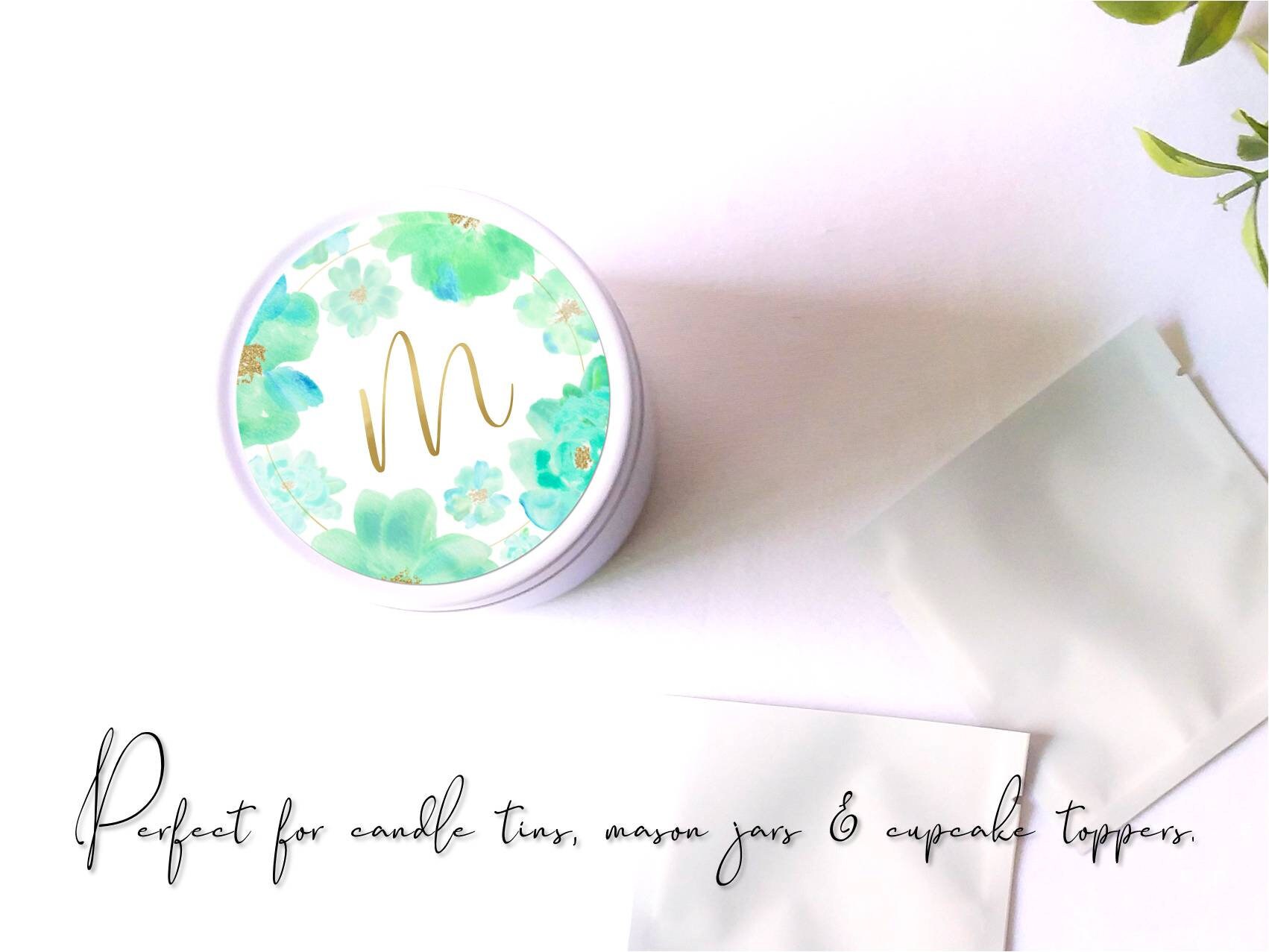 Blank Labels Mint Green Aqua Blue Floral Circle Square for | Etsy