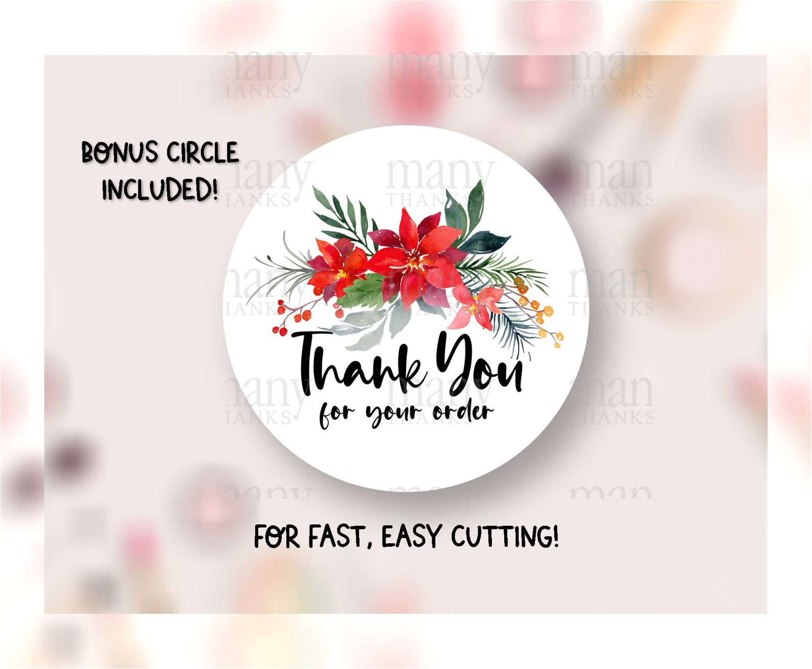 Thank You for Your Order Sticker PNG Christmas Red Poinsettia | Etsy