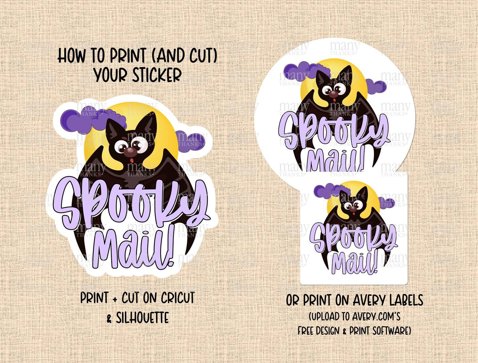 Spooky Mail Halloween Sticker Download PNG Cute Bat Small - Etsy