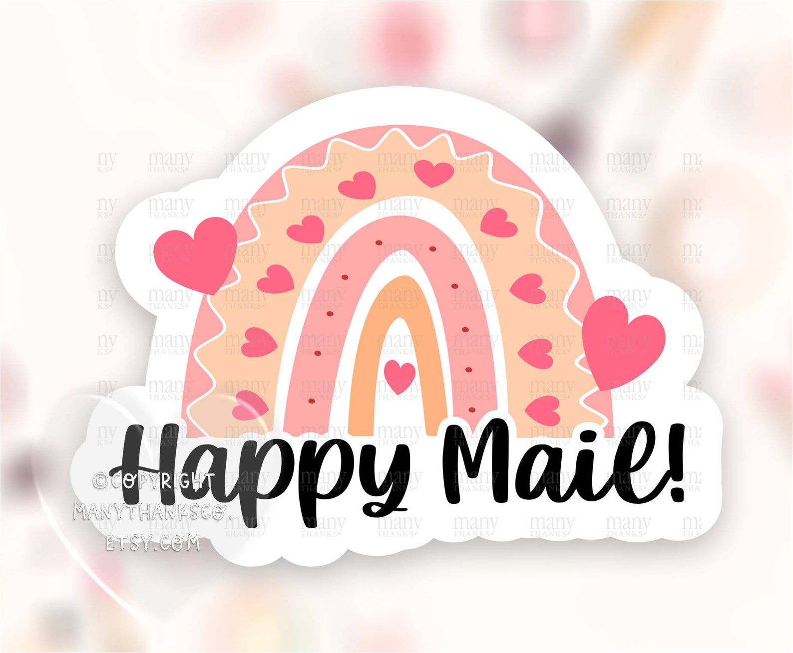 Happy Mail Sticker PNG Valentine's Rainbow Hearts Small - Etsy