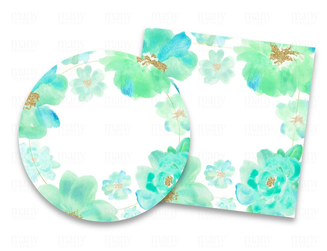 Blank Labels Mint Green Aqua Blue Floral Circle Square for - Etsy