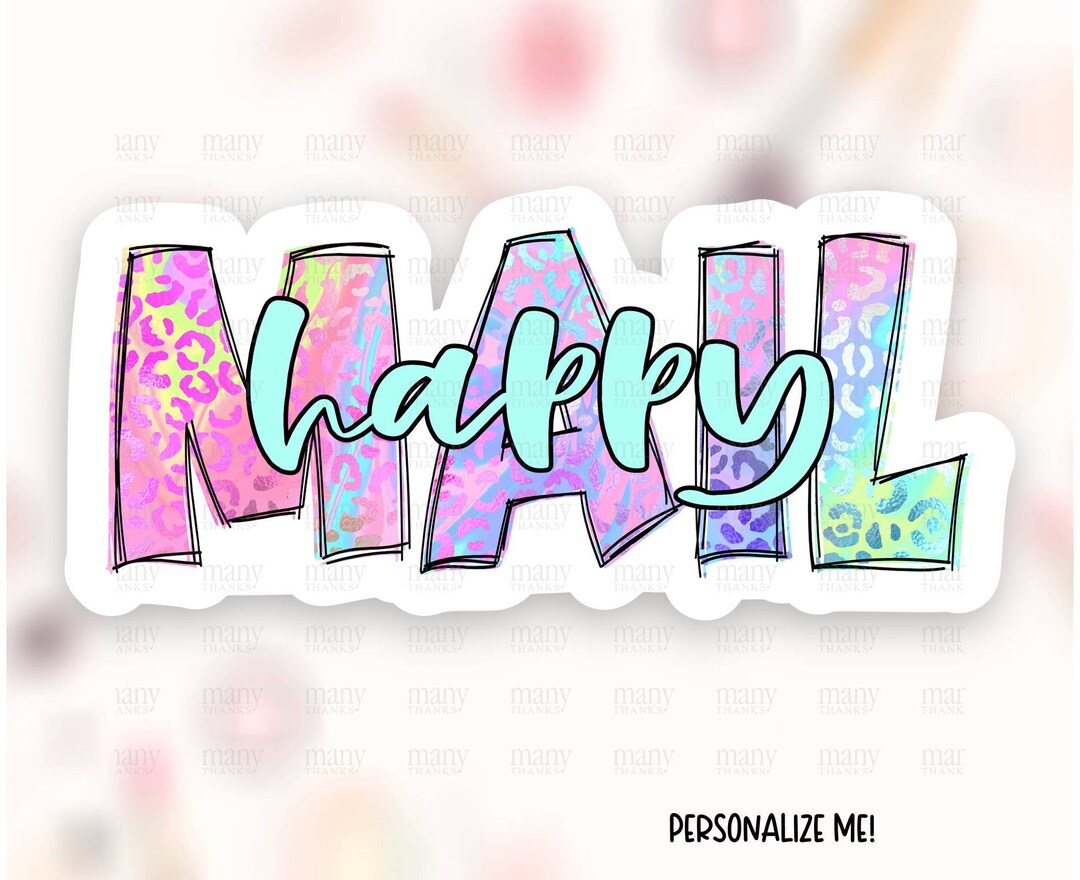 Happy Mail Sticker Download, Leopard Print Turquoise Small Business ...