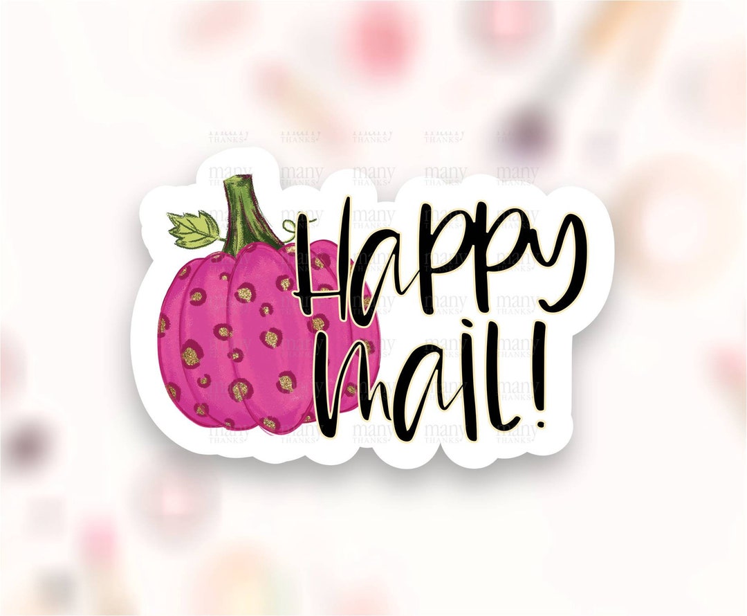 Happy Mail Sticker PNG, Pink Gold Leopard Print Pumpkin, Autumn Small ...