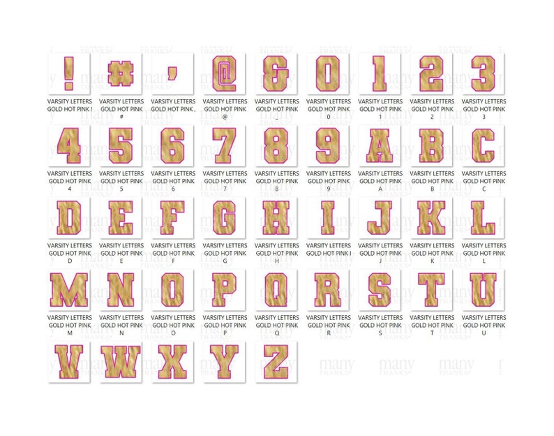 Varsity Letters Numbers Clipart Gold Hot Pink College Sport - Etsy
