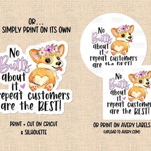 Repeat Customers Sticker PNG, Corgi Butt Dog Pun Happy Mail Labels ...