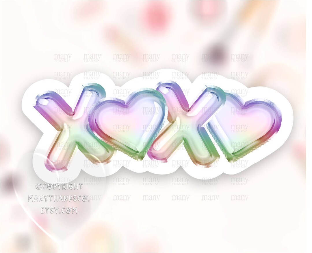 XOXO Sticker PNG, Foil Balloons Heart Small Business Thank You Label ...