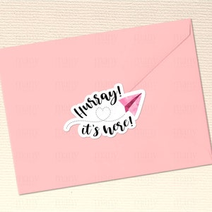 Hurray! It's Here Sticker PNG, Pink Paper Airplane for Small Business ...