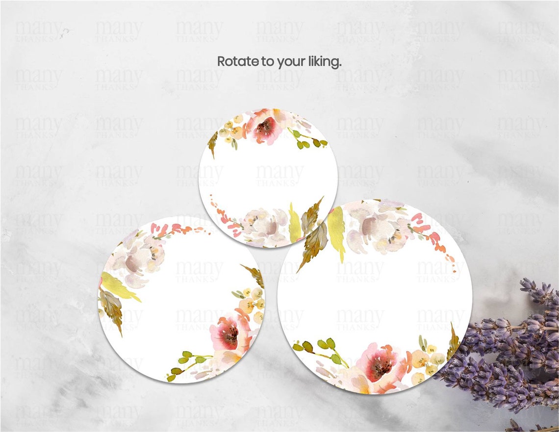 Blank Labels Pink Watercolor Flowers Circle Square for - Etsy