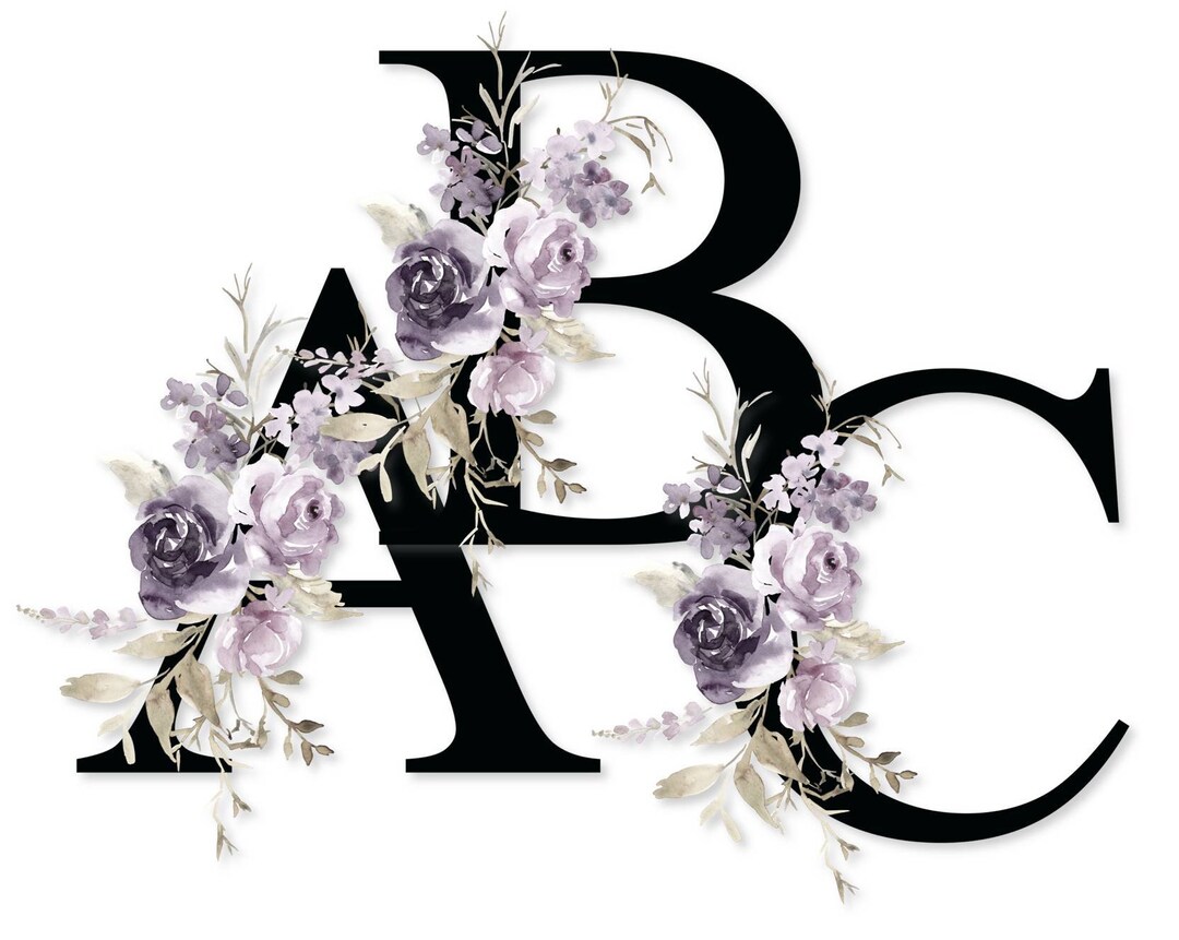 Floral Alphabet + Numbers Clipart, Lilac Purple Flower Monogram Letters ...