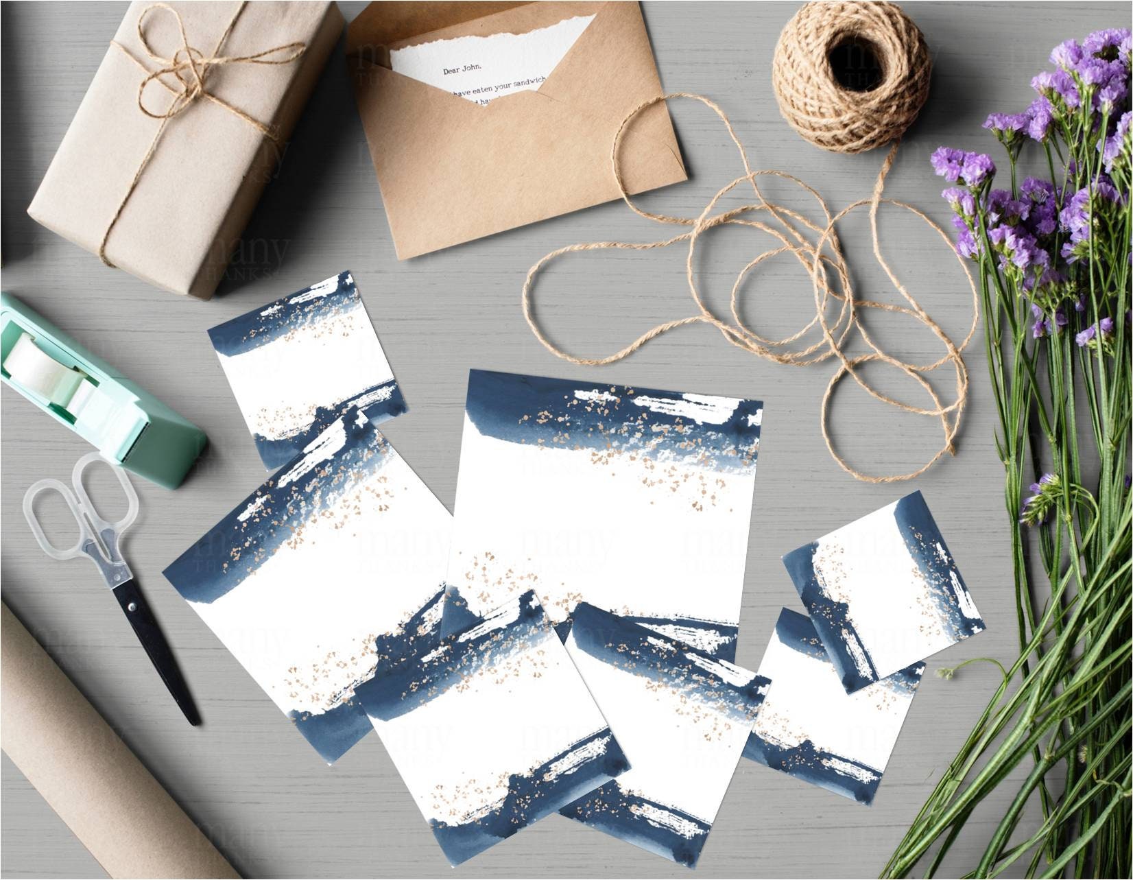 Blank Labels Circle + Square, Navy Blue Paint Gold Splatter for DIY ...