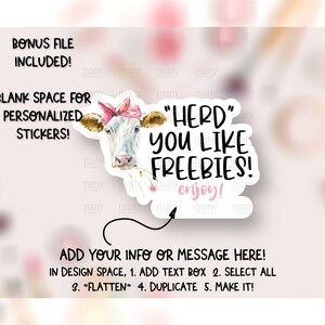 Freebies Sticker PNG, Girl Cow Pun Small Business Thank You Labels ...