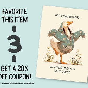 Silly Goose Printable Greeting Card, Funny Happy Birthday Bird Pun ...