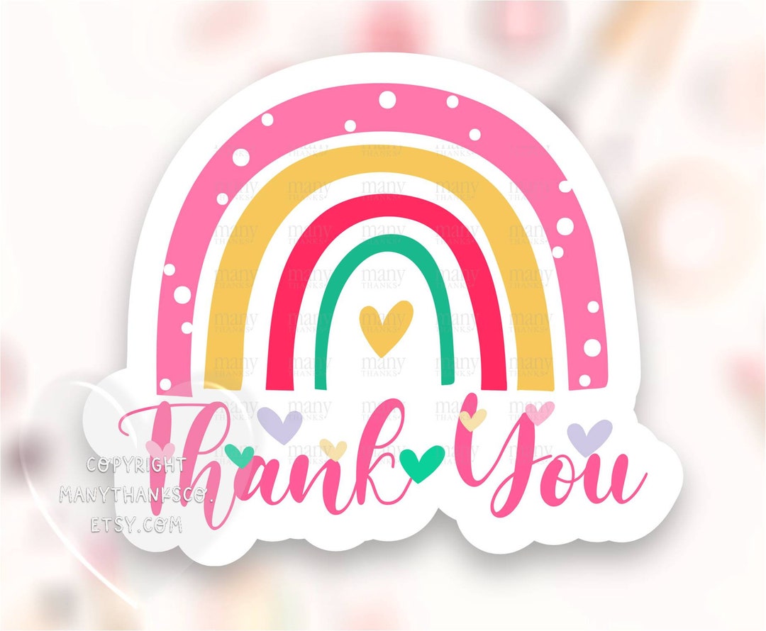 Thank You Sticker PNG, Pink Boho Rainbow Hearts, Small Business Happy ...