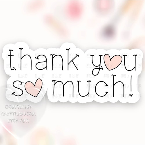 Thank You so Much Sticker PNG Blush Pink Hearts Happy Mail - Etsy