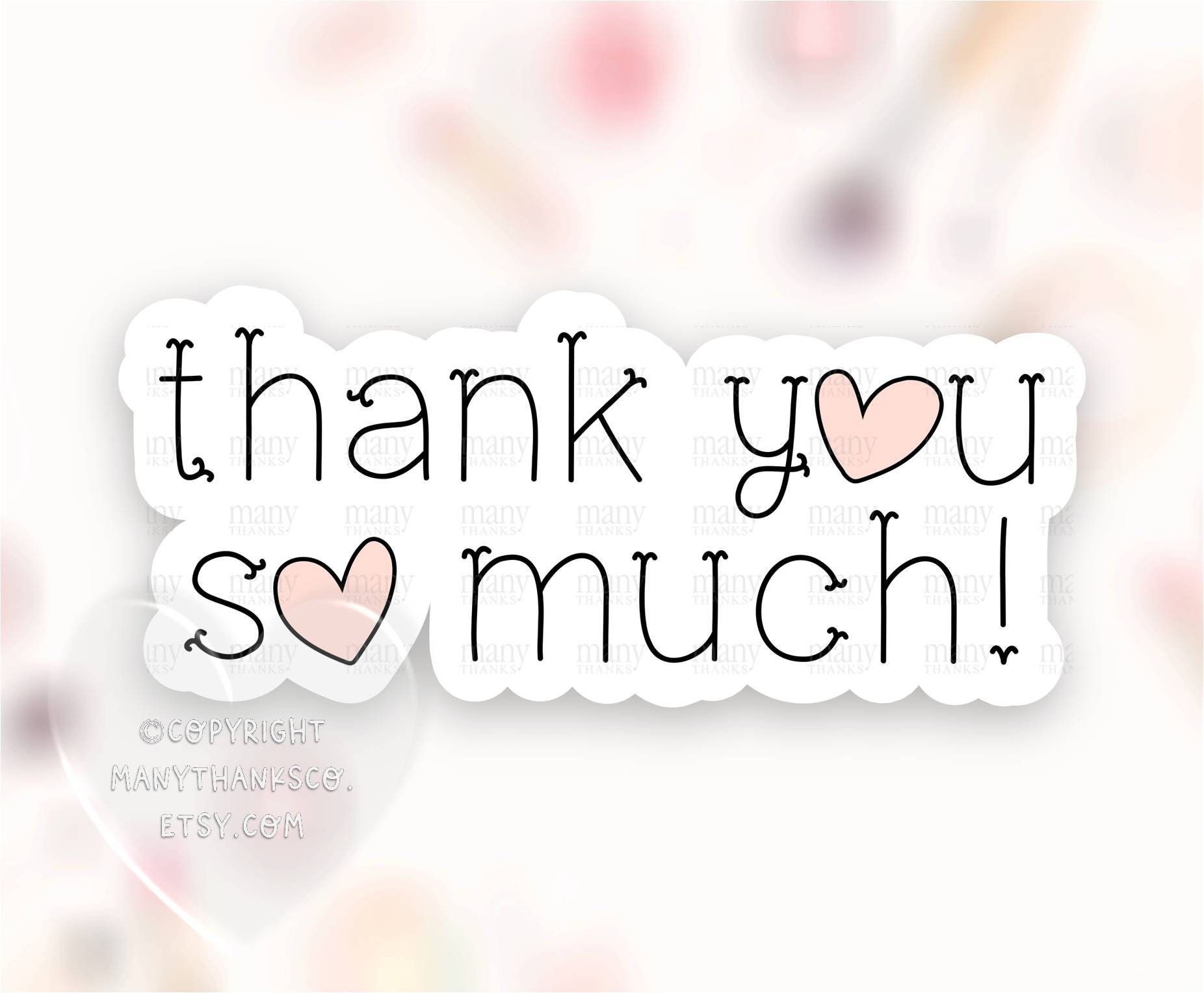 Thank You so Much Sticker PNG Blush Pink Hearts Happy Mail - Etsy